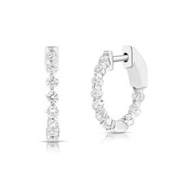 White Gold Premier Small Shared Single Prong Hoops - HA4084-W - MK Diamonds